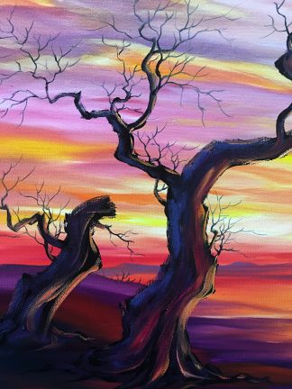 Modern Landscape abstract Tree Art sunset Sky Canvas Original Oil ...