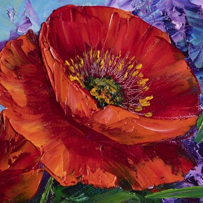 Red Poppy Flower Oil Painting Textured Palette Knife Original Art 12X20 ...